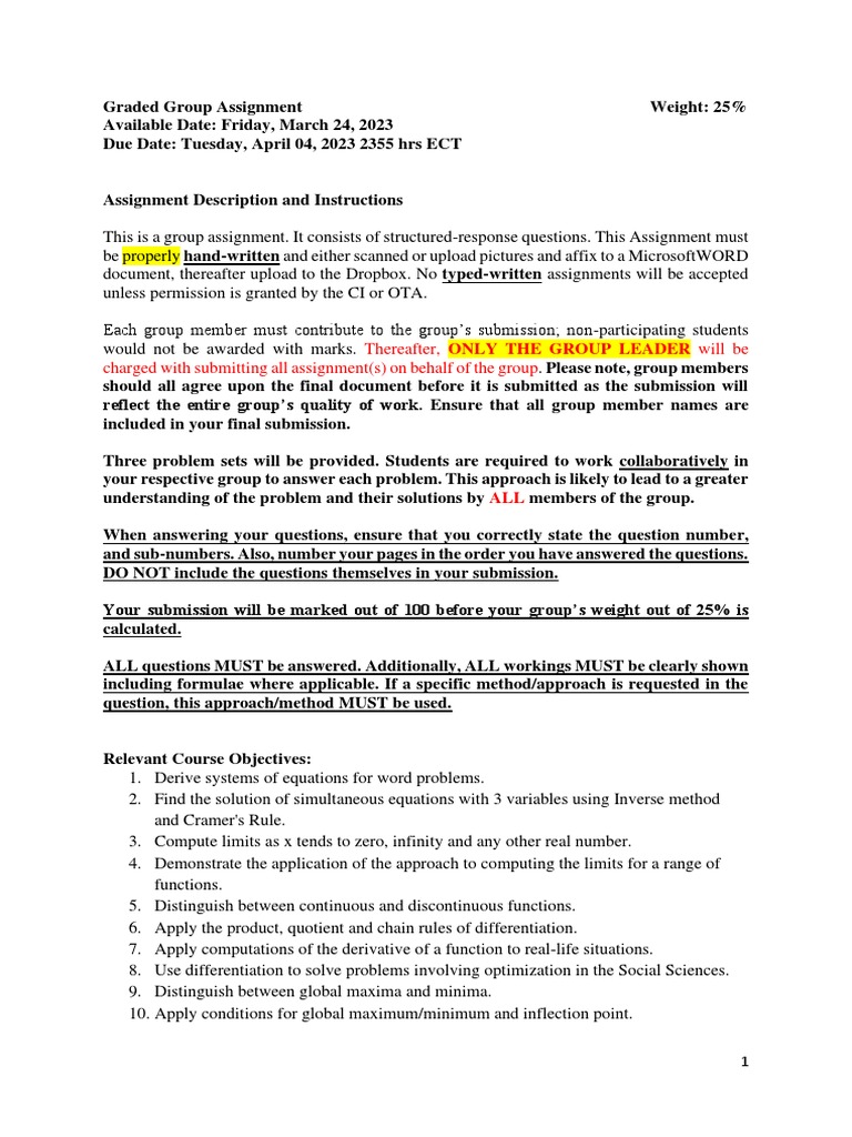 Graded Group Assignment March 2023 | PDF | Maxima And Minima | Derivative