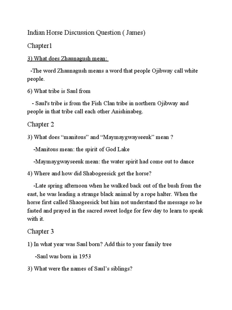 Indian Horse Discussion Question (James) | PDF