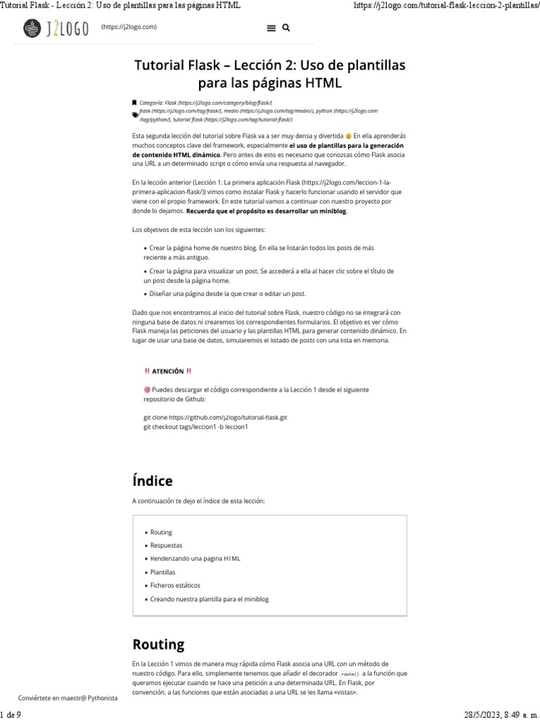 Tutorial Flask - Lección 2 Uso de Plantillas para Las Páginas HTML | PDF | Redes | Internet y web