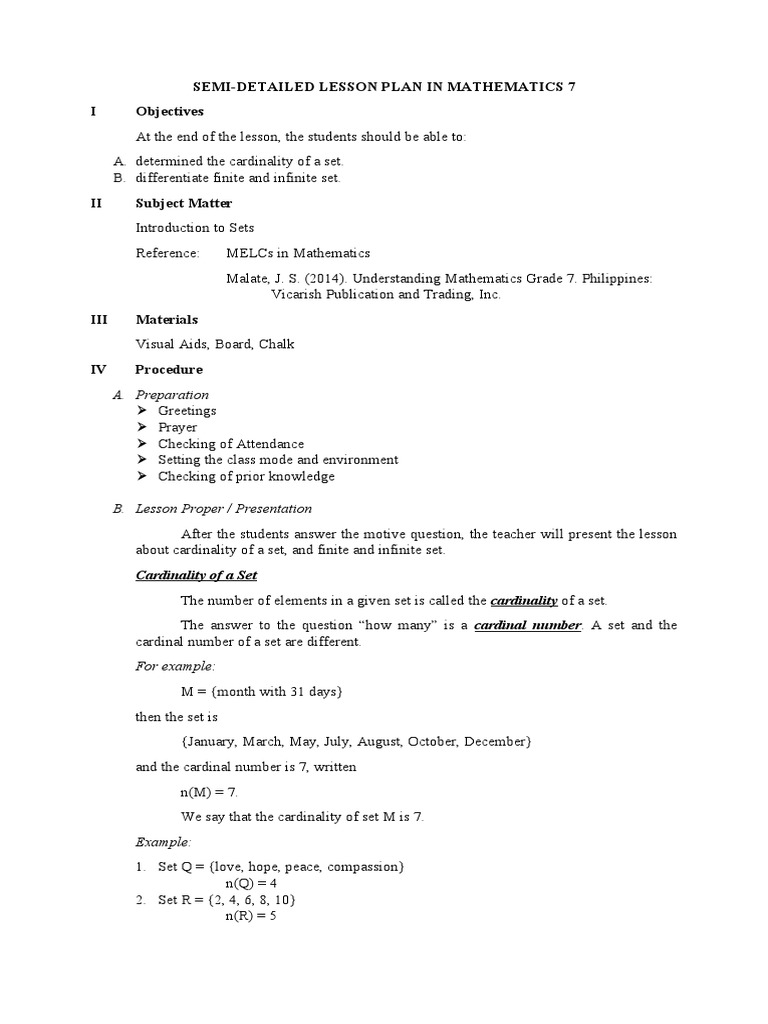 M7 Q1l1 2 Sets Cardinality Of A Set And Finite And Infinite Set Download Free Pdf