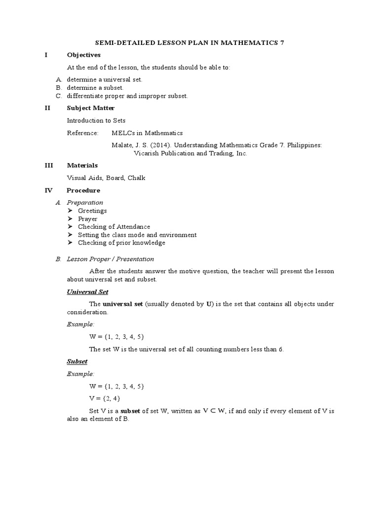 M7 Q1L1.4 Sets (Universal Set and Subset | PDF