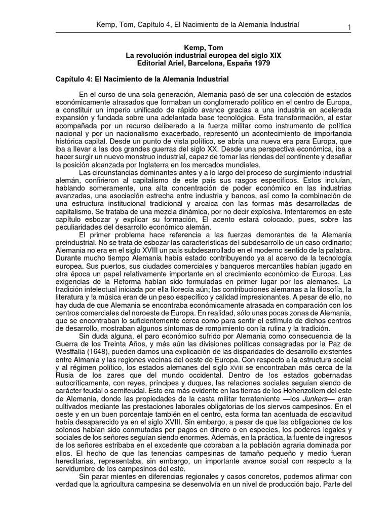 Kemp ElNacimientodelaAlemaniaIndustrial | PDF | Agricultura | Campesino