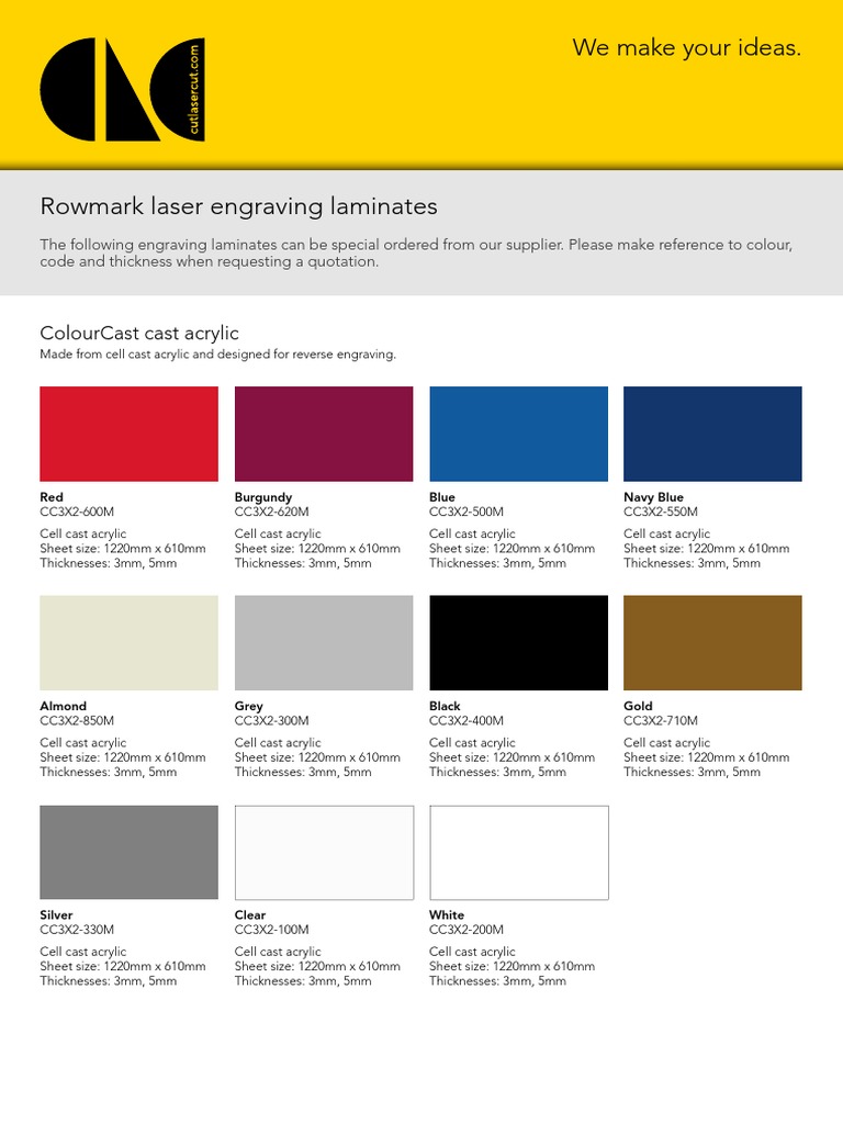Rowmark Engraving Laminates Full Range | PDF