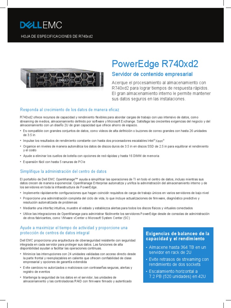 Poweredge r740xd2 Spec Sheet Es MX | PDF | Unidad de estado sólido ...