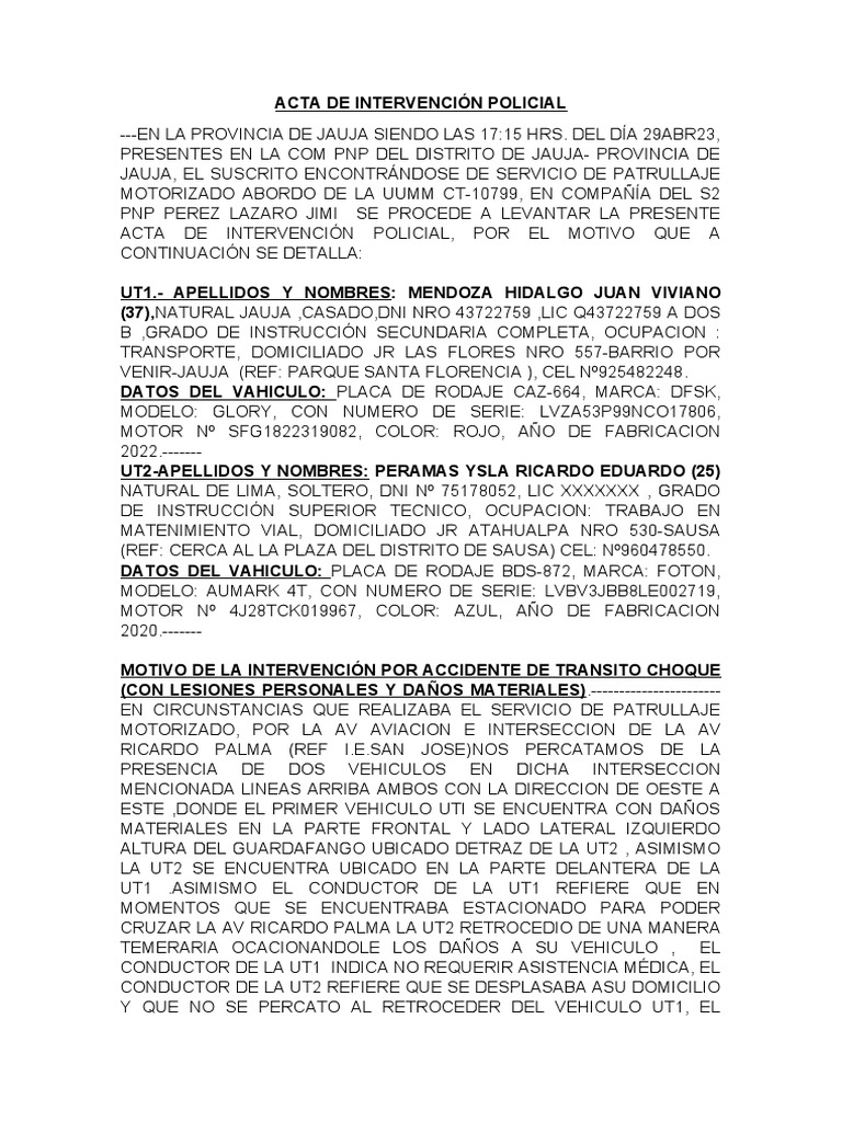 Acta de Intervención Policia Dos | PDF