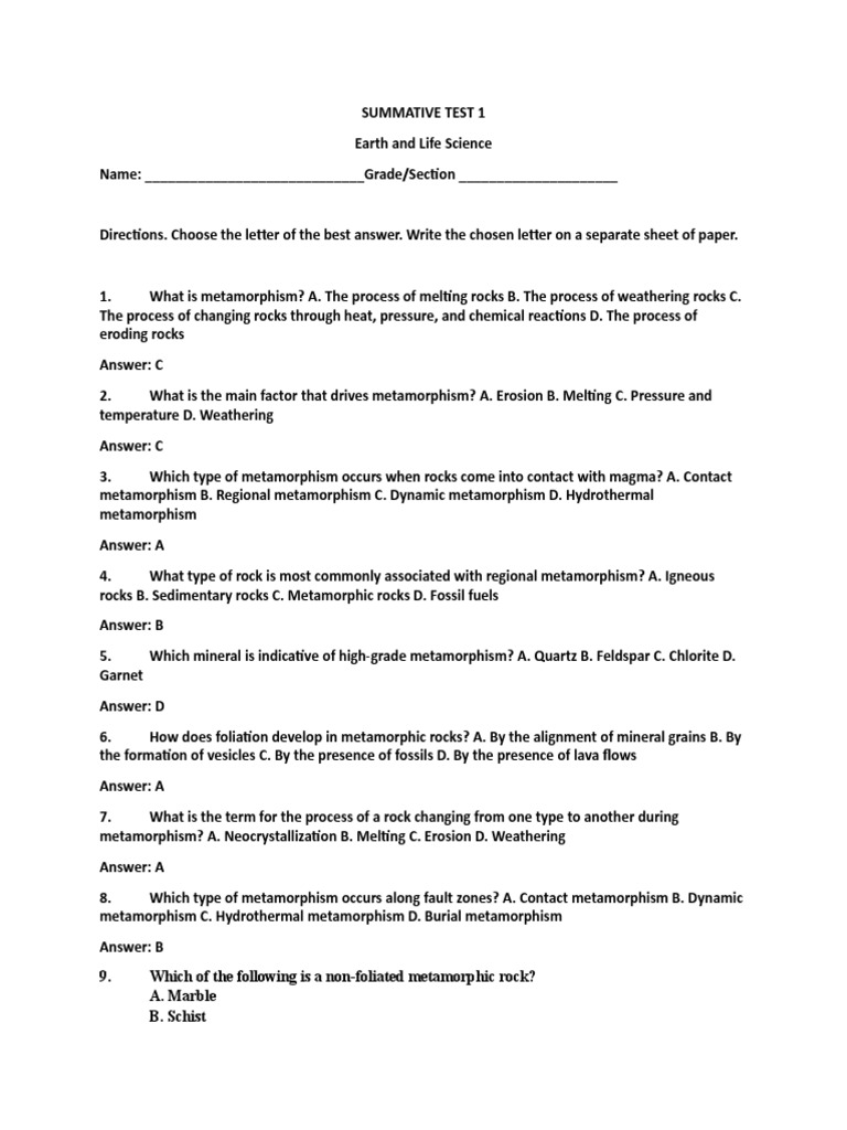 Summative Test 1 Els WITH ANSWER KEY | PDF | Rock (Geology) | Magma