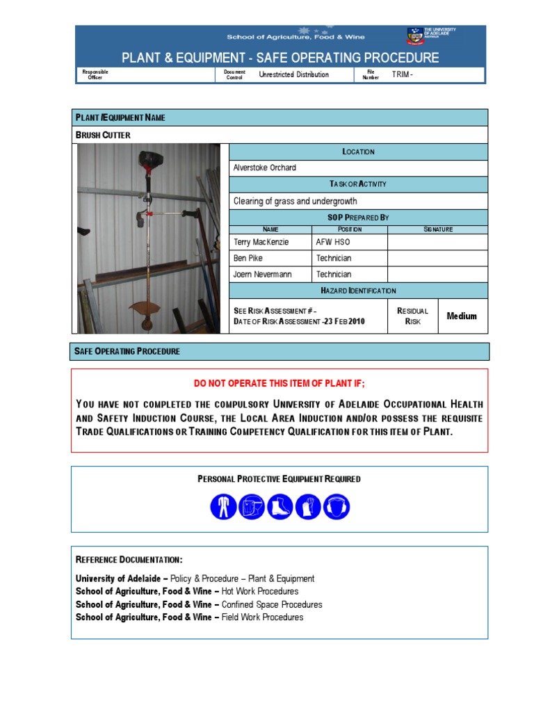 Sop Brush Cutter | PDF | Personal Protective Equipment | Agriculture