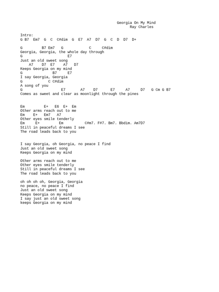 Ray Charles' Georgia On My Mind Lyrics | PDF
