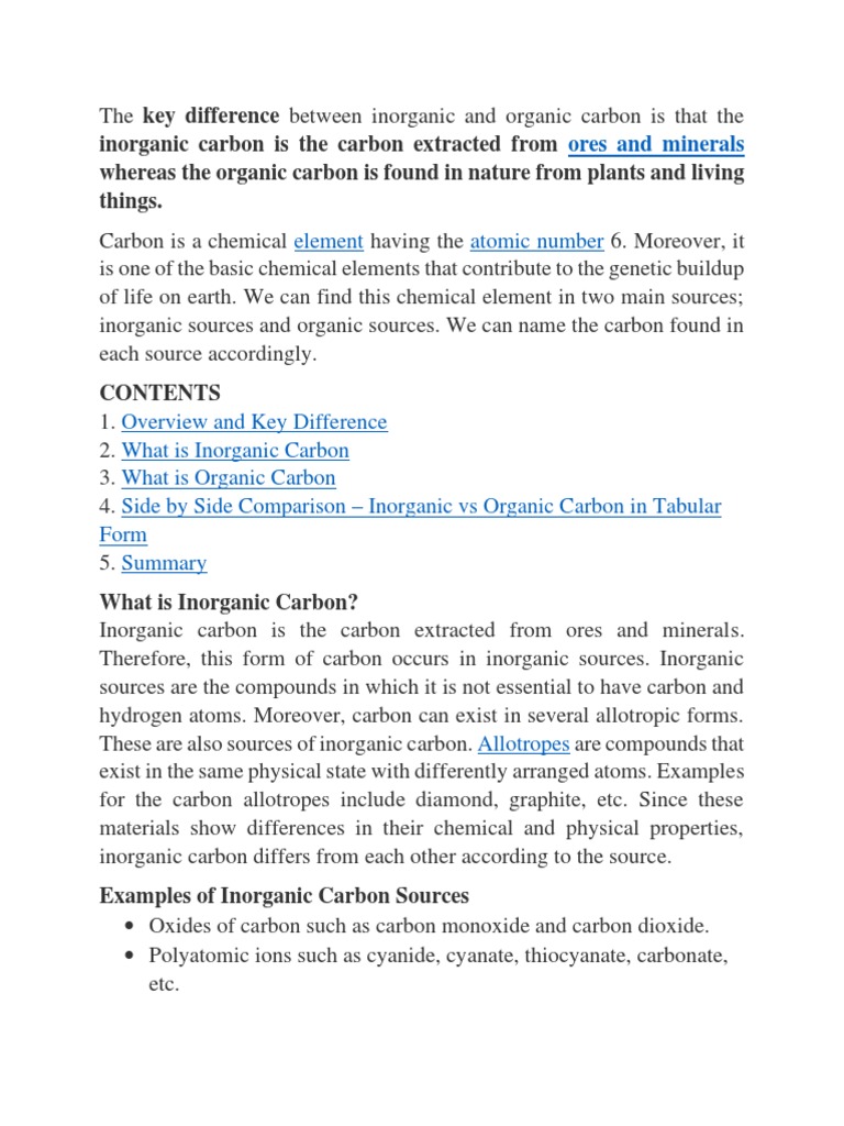 The Key Difference Between Inorganic and Organic Carbon Is T | PDF ...
