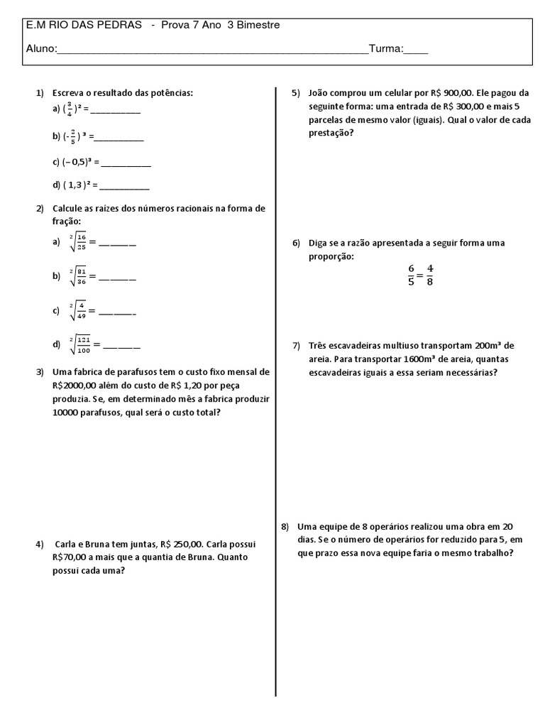 Prova 7 ANO 3 BIM | PDF