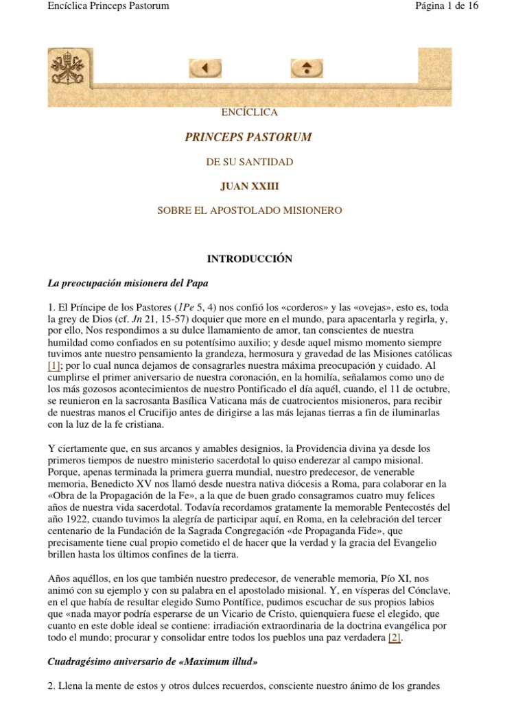 1959 - Juan XXIII - Encíclica Sobre El Apostoloado Misionero PRINCEPS ...