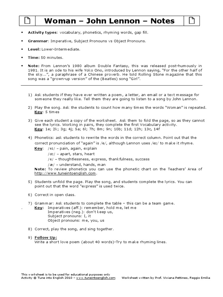 Woman | PDF | John Lennon | Linguistics