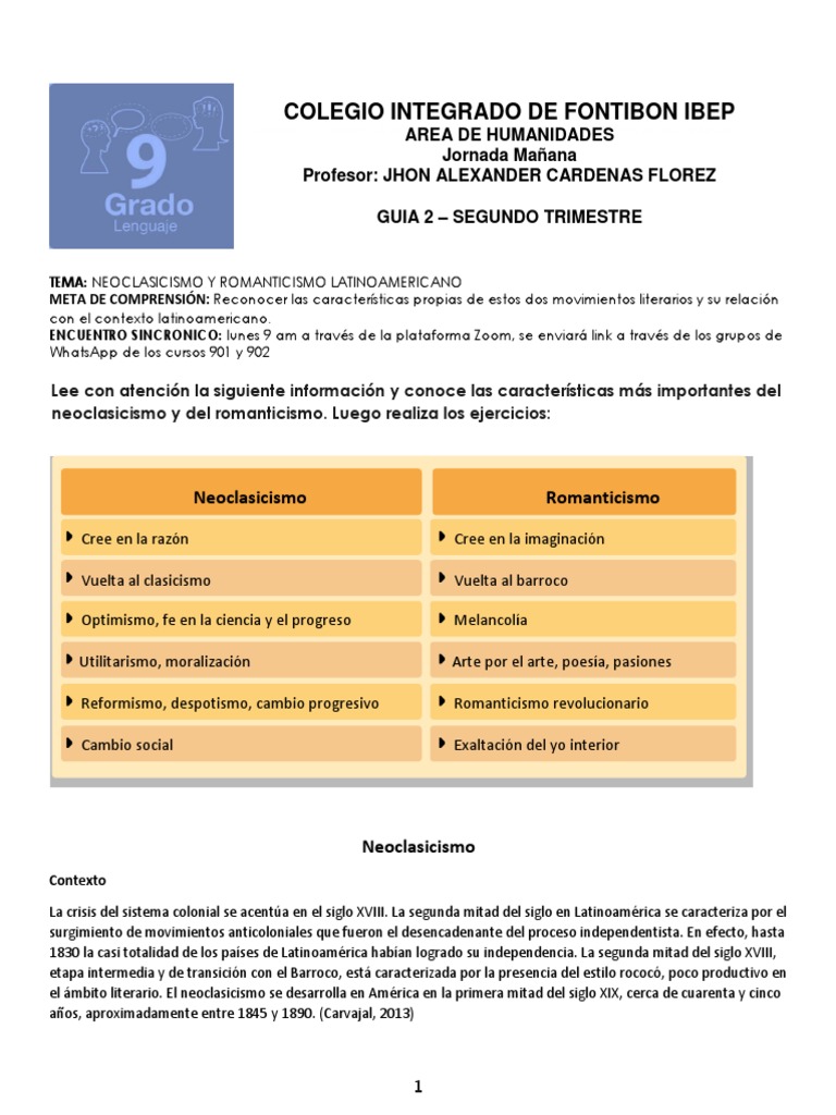 Colegio Integrado de Fontibon Ibep: Neoclasicismo Romanticismo | PDF | Romanticismo