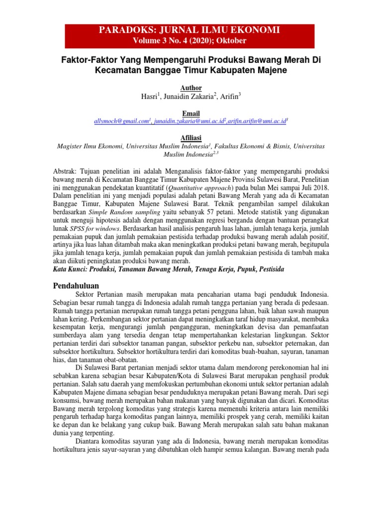 Faktor-Faktor Yang Mempengaruhi Produksi Bawang Merah Di Kecamatan Banggae Timur Kabupaten M | PDF