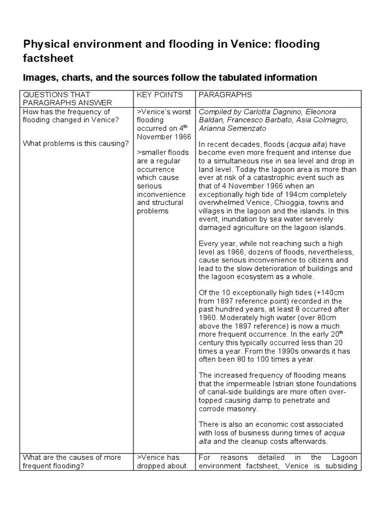 Lesson 2 Physical Environment and Flooding in Venice Factsheet | PDF | Physical Oceanography ...