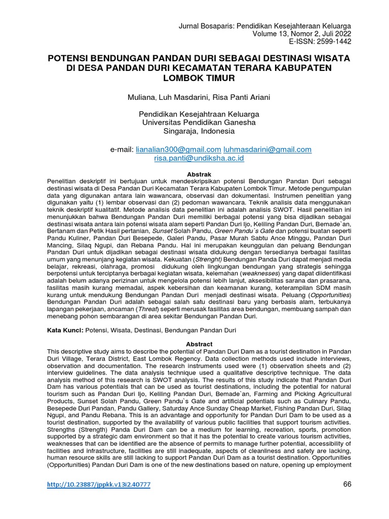 Potensi Bendungan Pandan Duri Sebagai Destinasi Wisata Di Desa Pandan Duri Kecamatan Terara ...