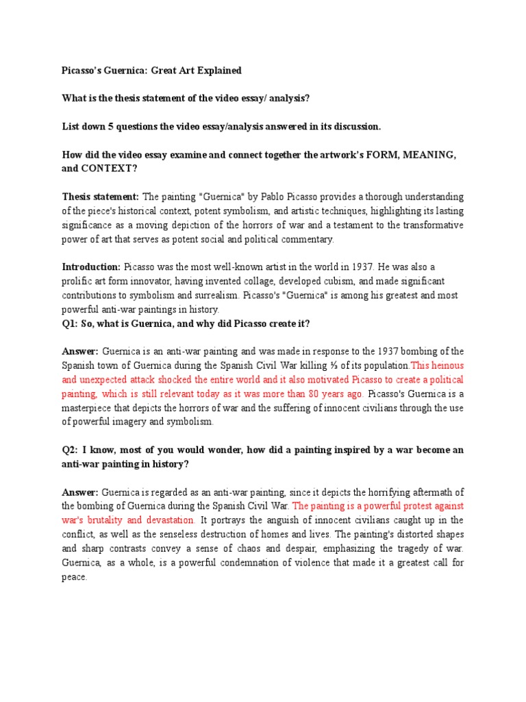 Picasso's Guernica - Great Art Explained | PDF | Pablo Picasso ...