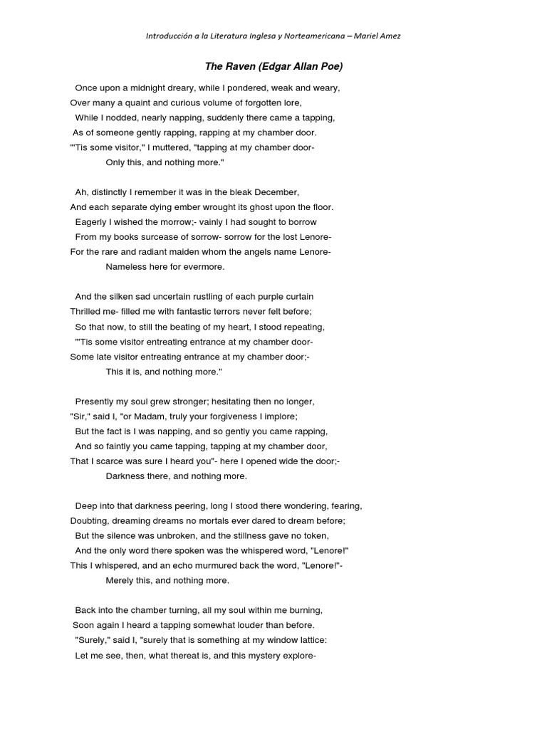 American Poems For Analysis | PDF | The Raven
