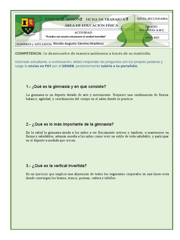 UNIDAD III SESION2 - FICHA DE TRABAJO 2 La Vertical Invertida | PDF