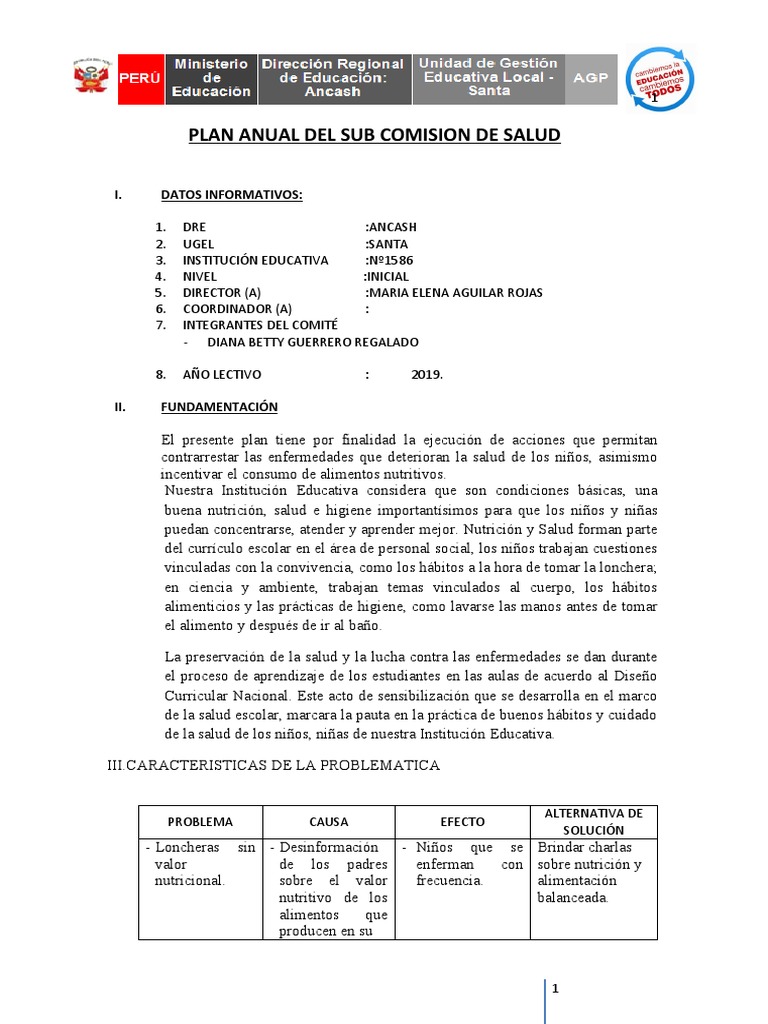 Plan de Salud 2019 | PDF | Higiene | Higiene oral