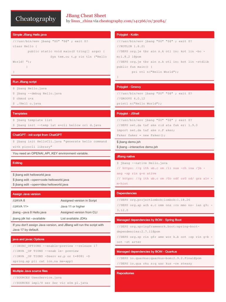 Jbang Cheet Sheet | Download Free PDF | Java (Programming Language ...