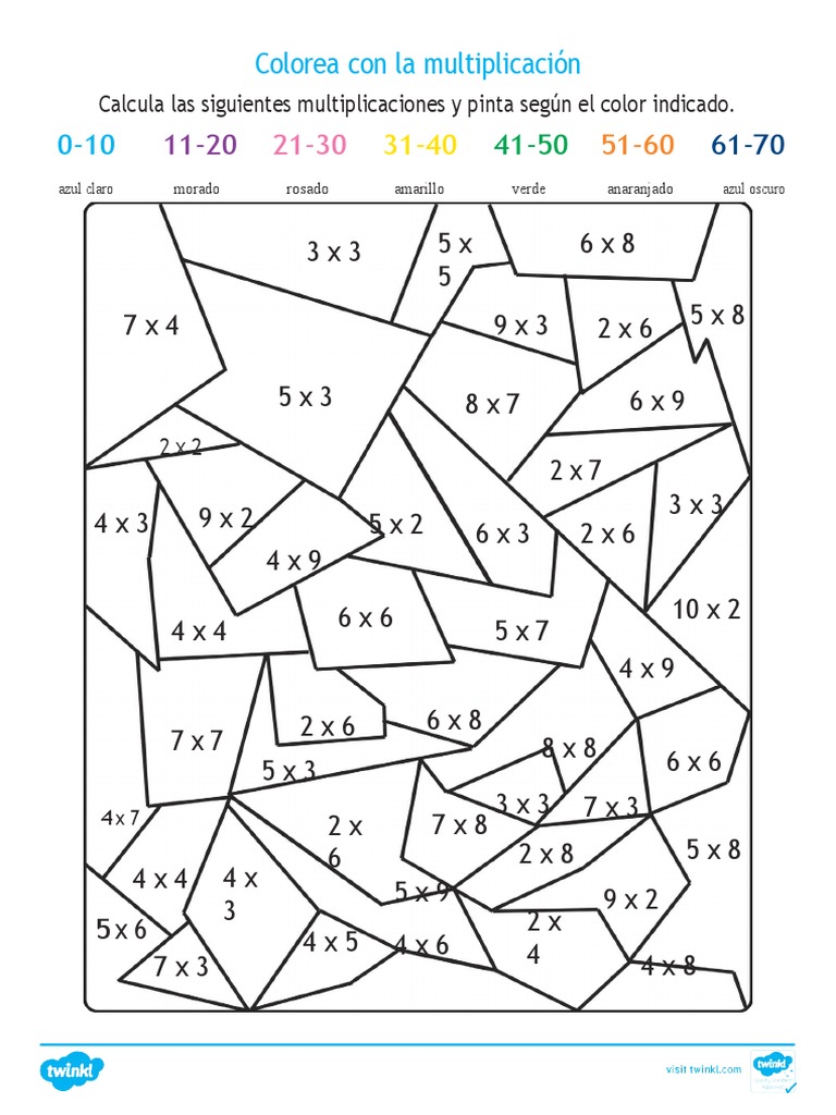 Multiplicaciones para Colorear | PDF