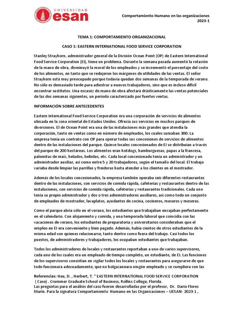Semana 1 - CHO - CASO - EASTERN INTERNATIONAL FOOD SERVICE CORPORATION ...