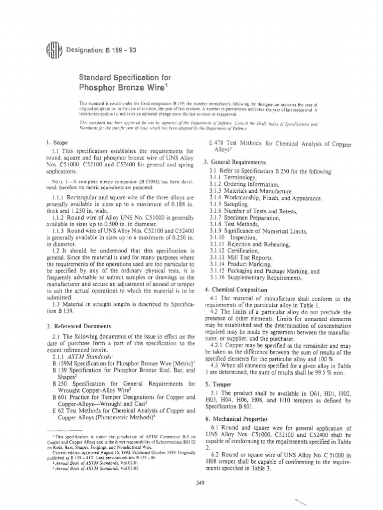 ASTM B 159 Phosphor Bronze | PDF