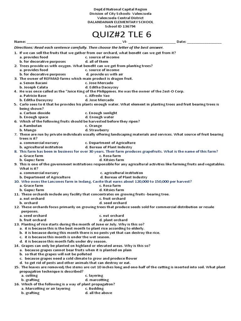 Q3 Quiz#2 Tle 6 | Download Free PDF | Fertilizer | Manure