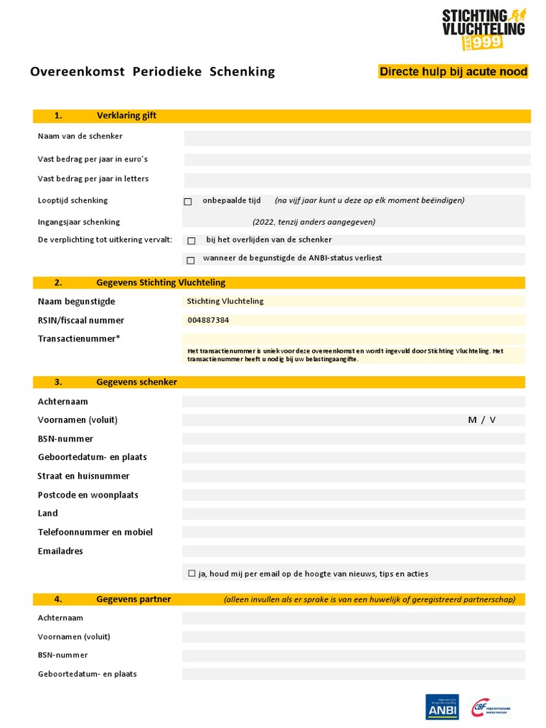 Formulier Overeenkomst Periodieke Schenking SV - Updated 2022 | PDF
