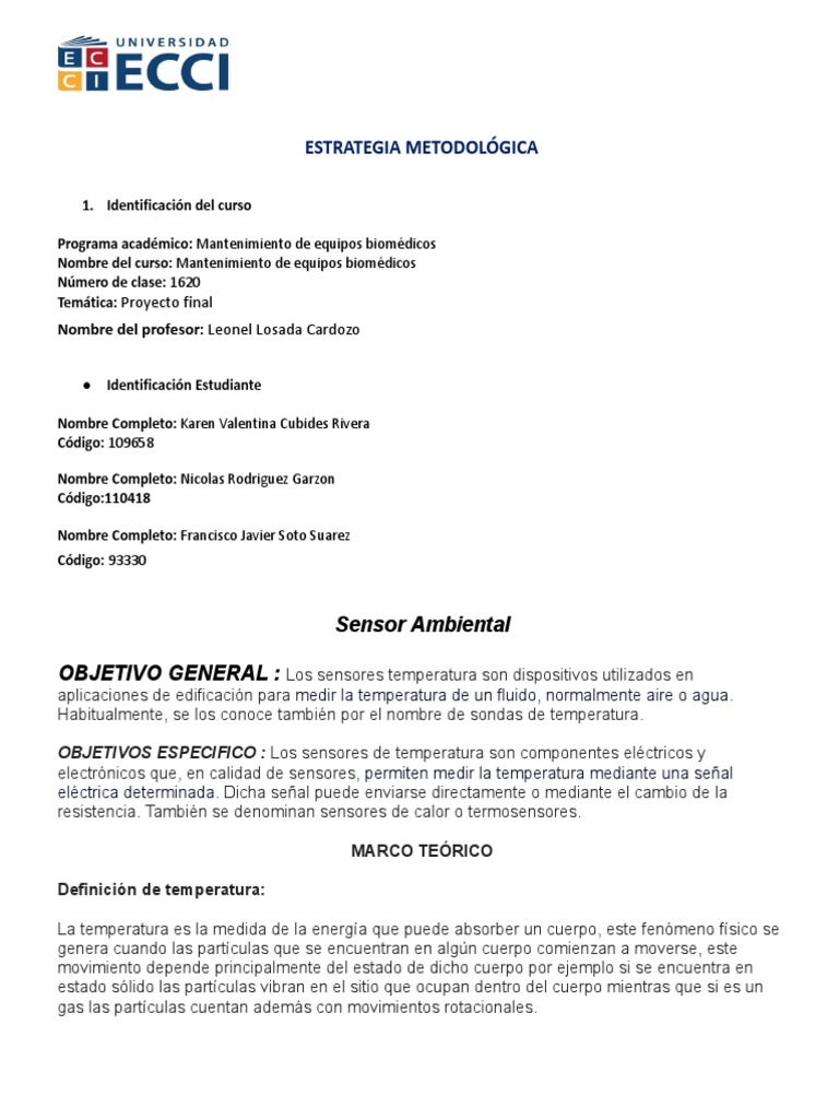 Proyecto Final Mtto Equipos | PDF | Temperatura | Sensor