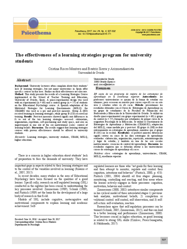 The Effectiveness of A Learning Strategies Program For University ...