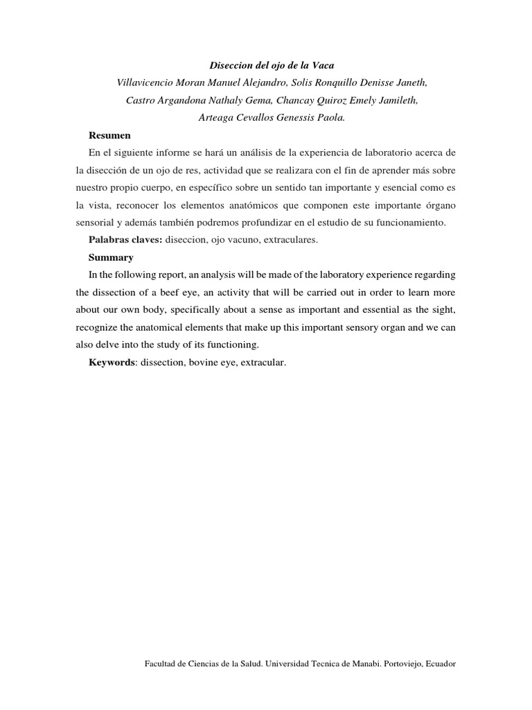 Diseccion Del Ojo de La Vaca | PDF