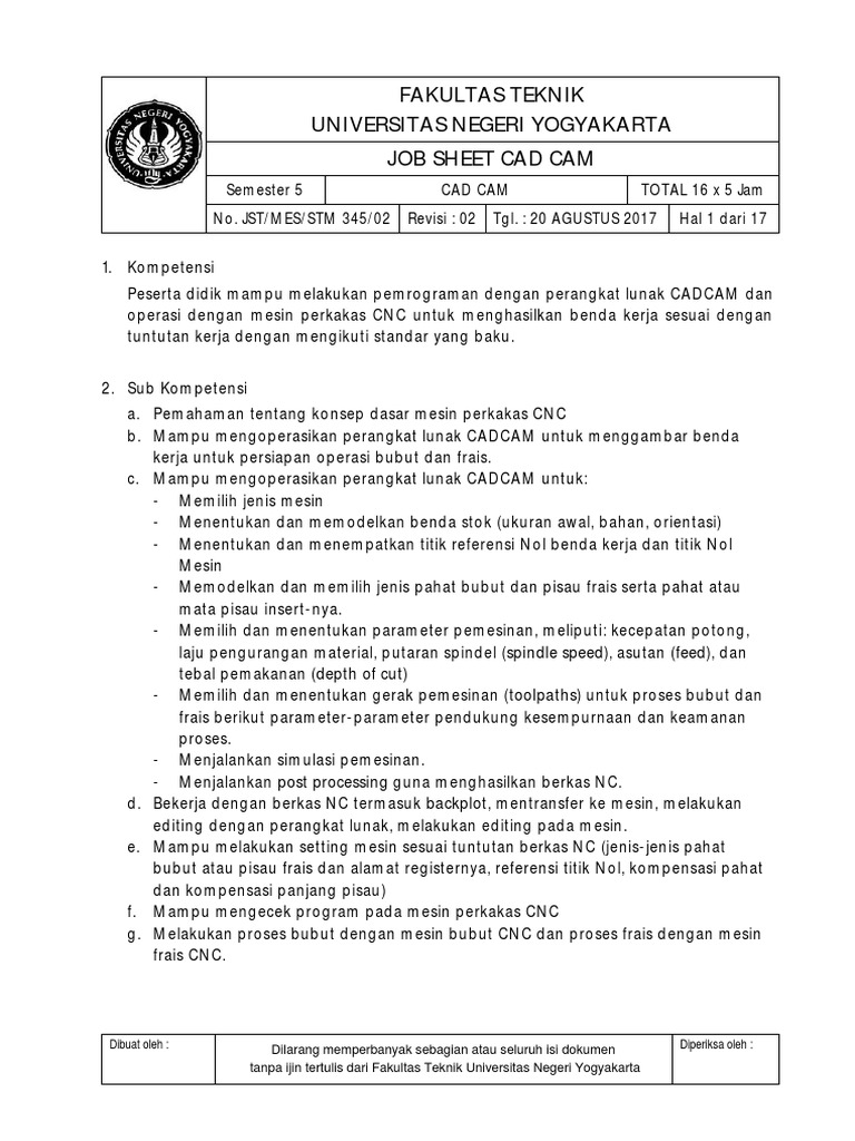 Jobsheet Pemrograman CAD CAM CNC | PDF