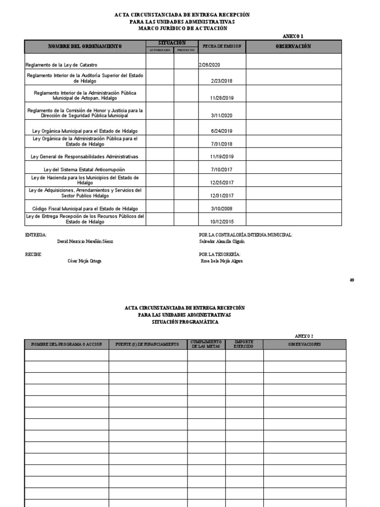 Anexos Completos para Acta Entrega Recepción | PDF | Bancos | Contabilidad