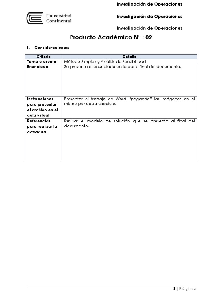 Producto Academico N. 02 Investigacion de Operaciones | PDF | La investigación de operaciones ...