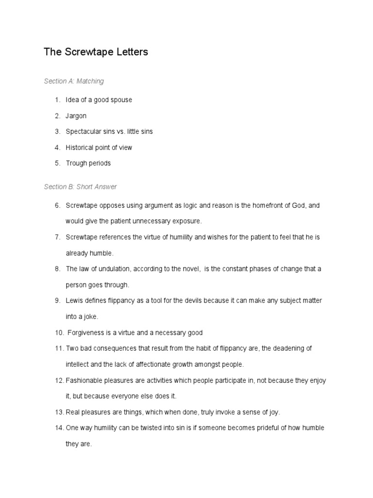 Screwtape Letters Chapter 4 Insights | PDF