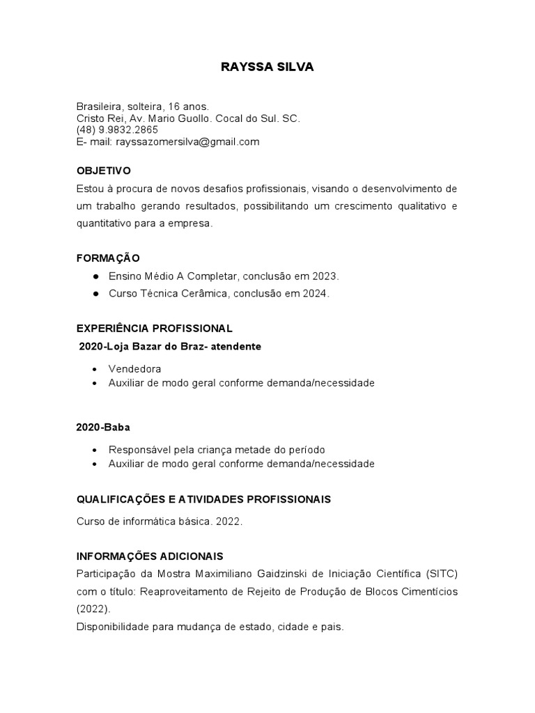 Atividade - 2 - Modelo de Currículo Rayssa | PDF