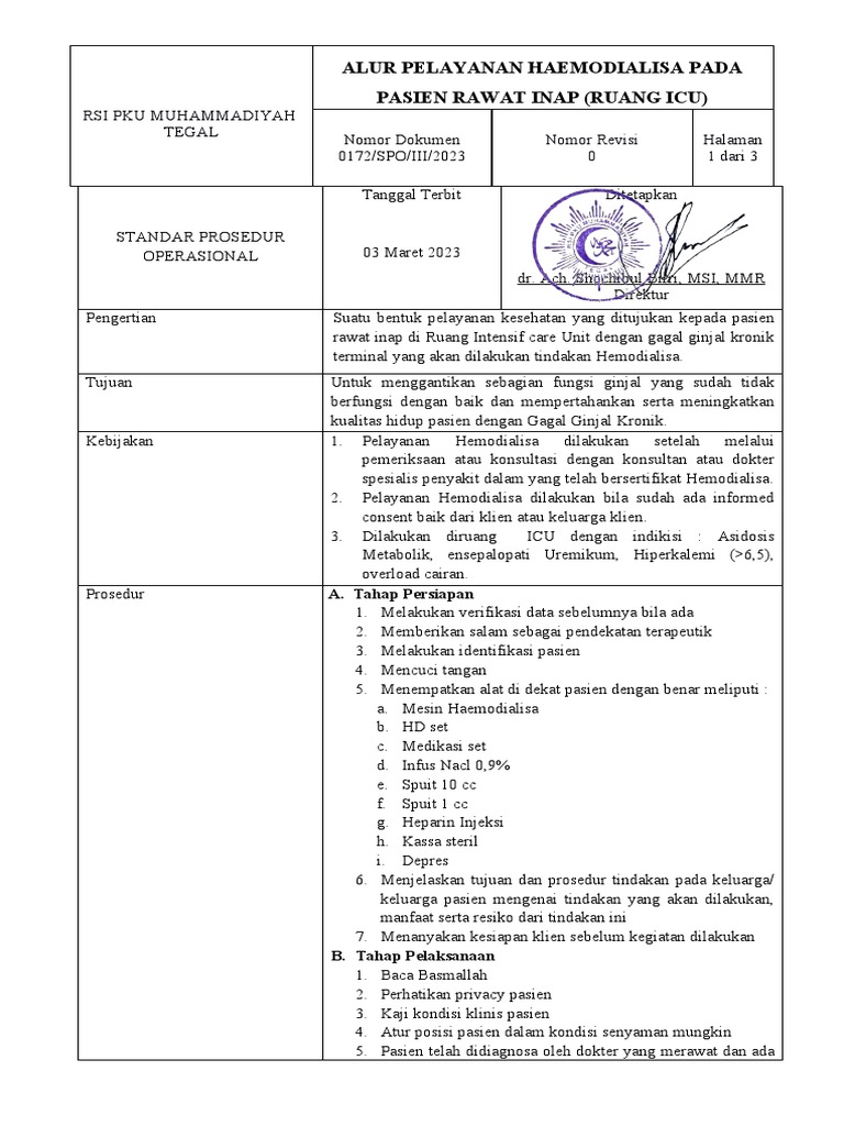 SPO ALUR PELAYANAN HD PADA PASIEN RANAP ICU | PDF