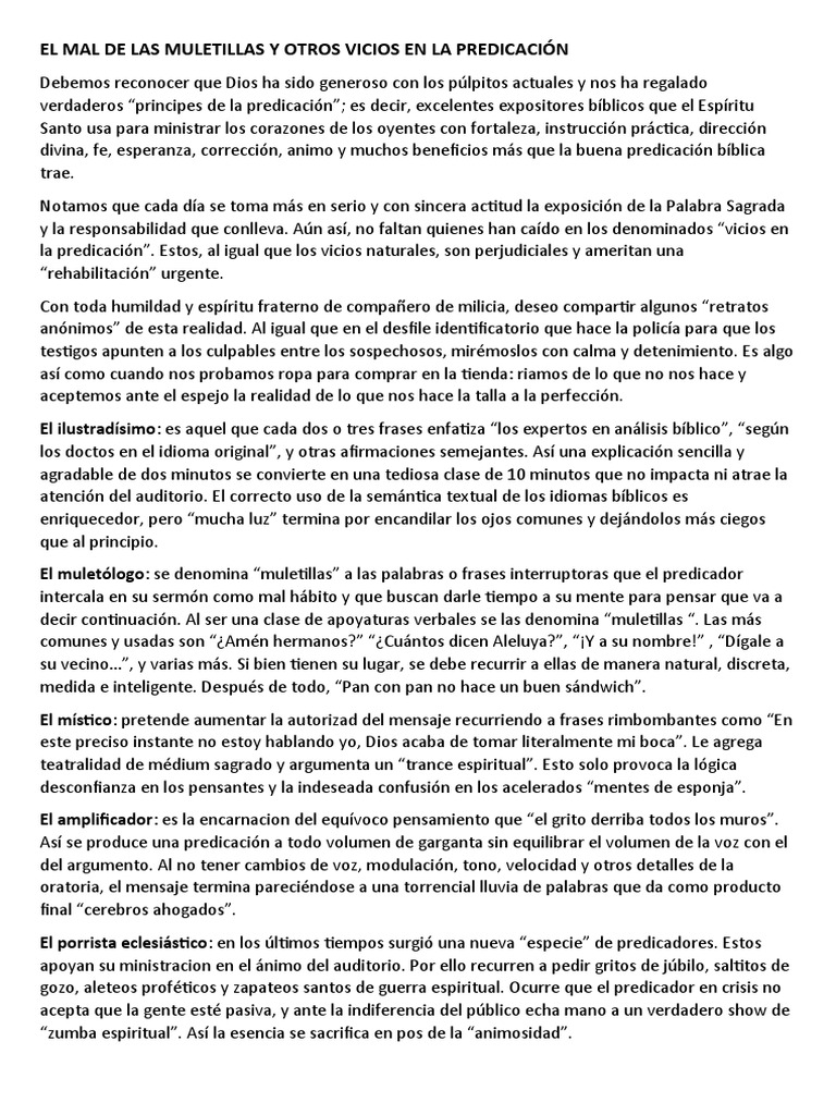 El Mal de Las Muletillas y Otros Vicios en La Predicación | PDF