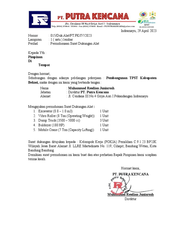 Surat Permohonan Duk Alat | PDF