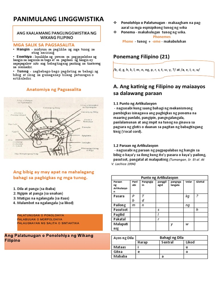 Panimulang Linggwistika Handout | PDF
