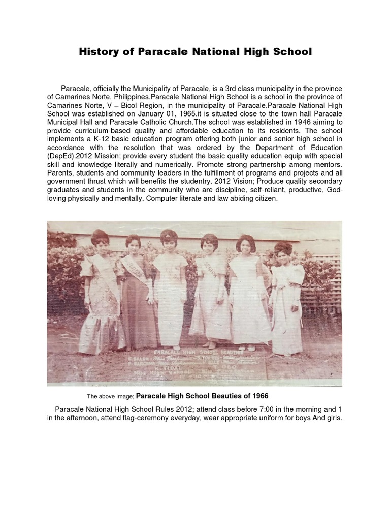 History of Paracale National High School | PDF