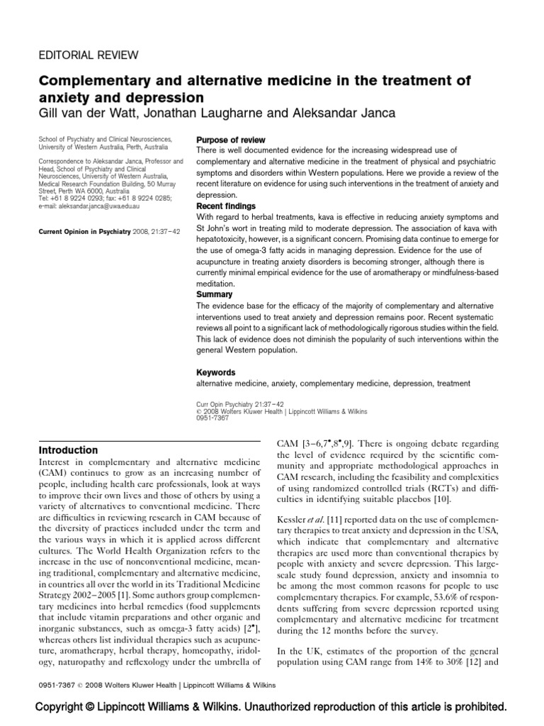 Complementary and Alternative Medicine in The Treatment of | PDF | Cognitive Behavioral Therapy ...