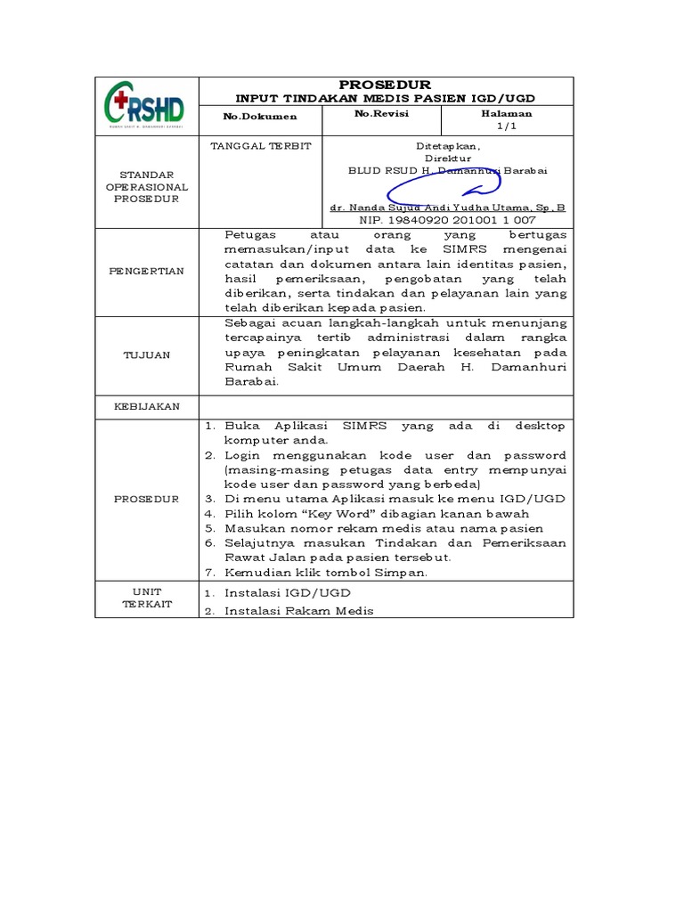 Sop Input Tindakan Medis Pasien Igd | PDF | Bisnis | Pengembangan Diri