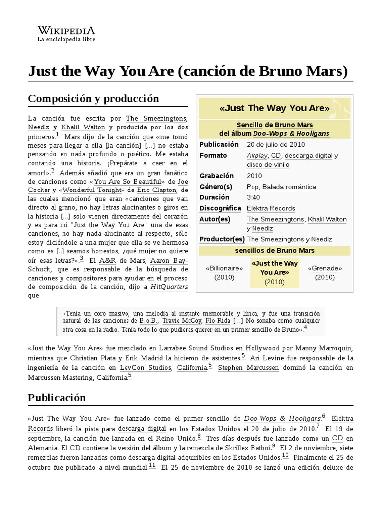 Just The Way You Are (Canción de Bruno Mars) | PDF