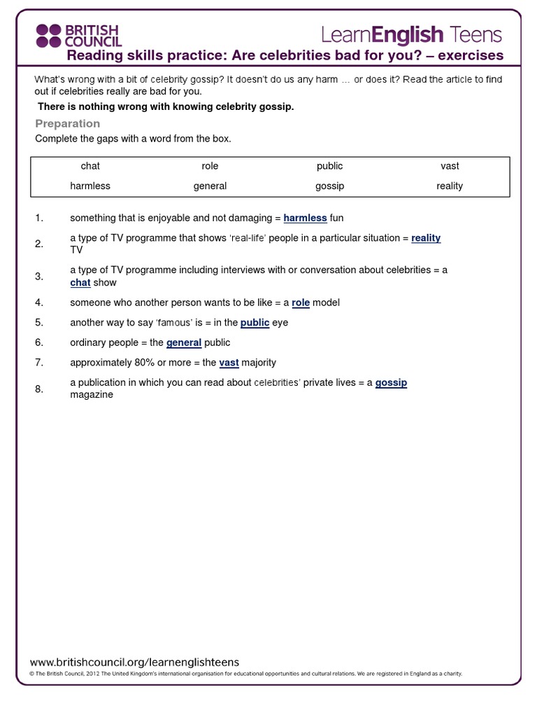 Celebrities Reading Task | PDF