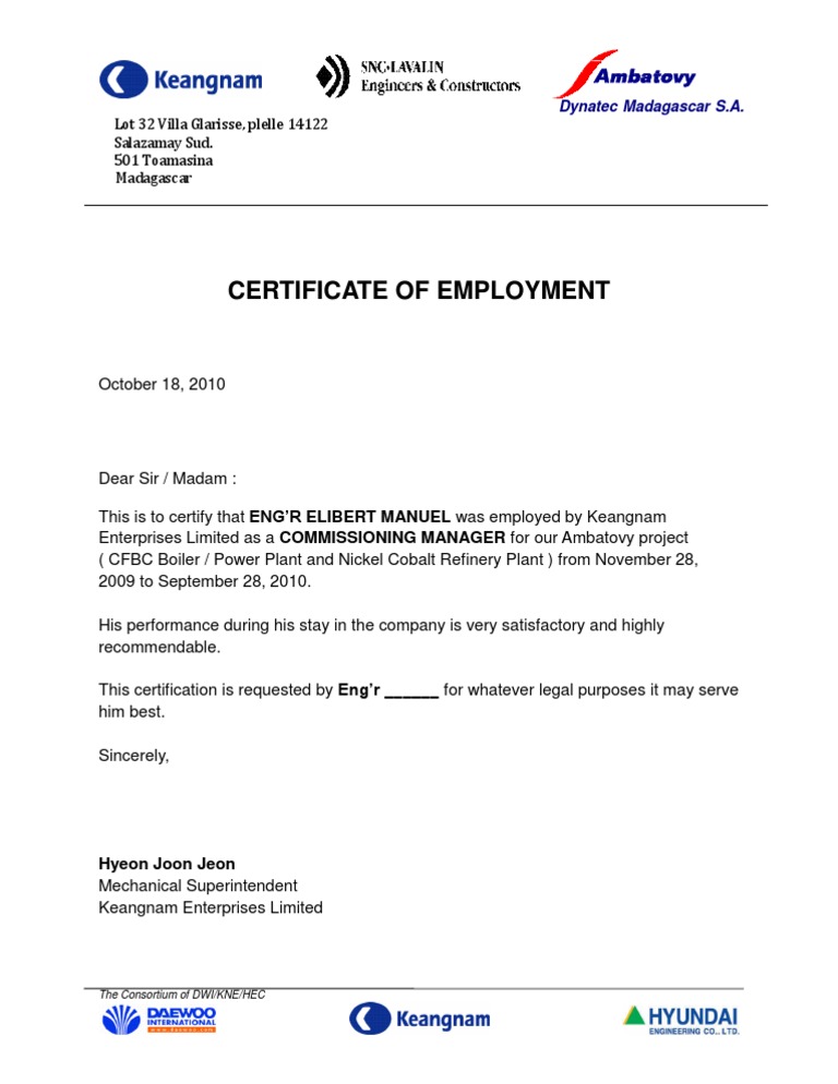 Certificate of Employment Draft | PDF