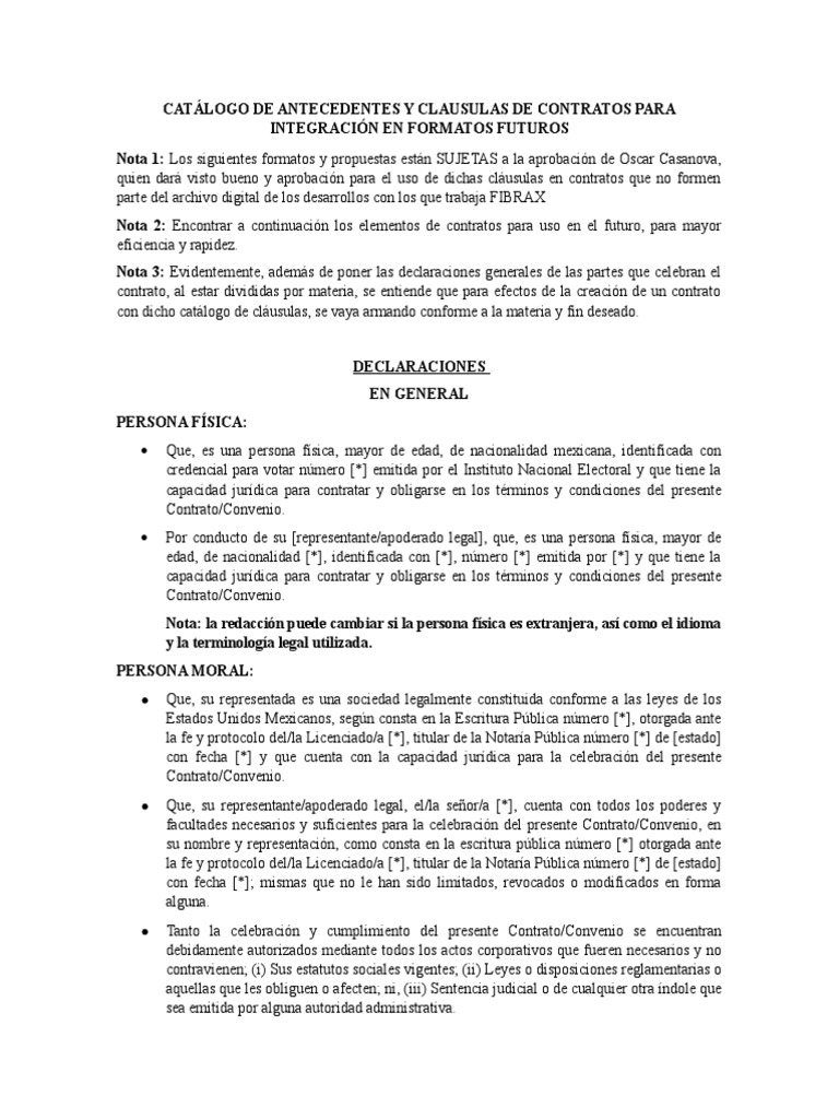 Modelo de Clausulas de Contratos para Integración en Formatos | PDF ...