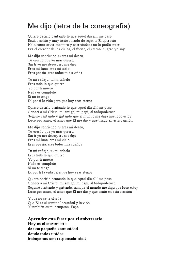Letra Me Dijo - Tatiana | PDF
